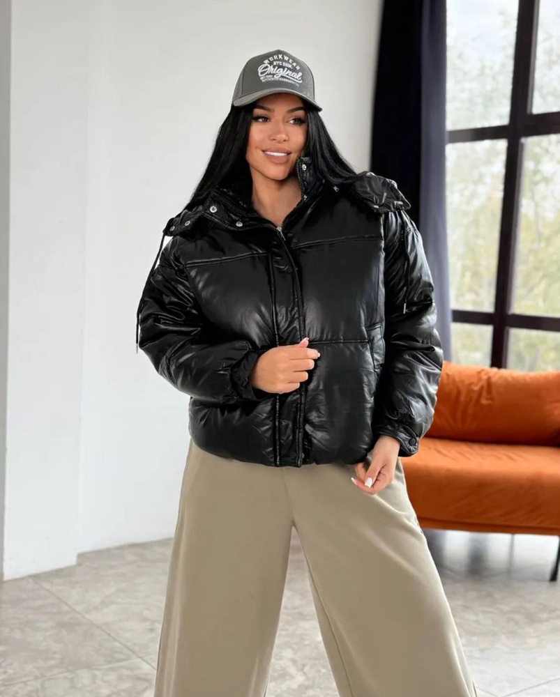 Пуховик Женский Zara черный лакированный никел, размер 42, 44 купить c доставкой на OZON по ...