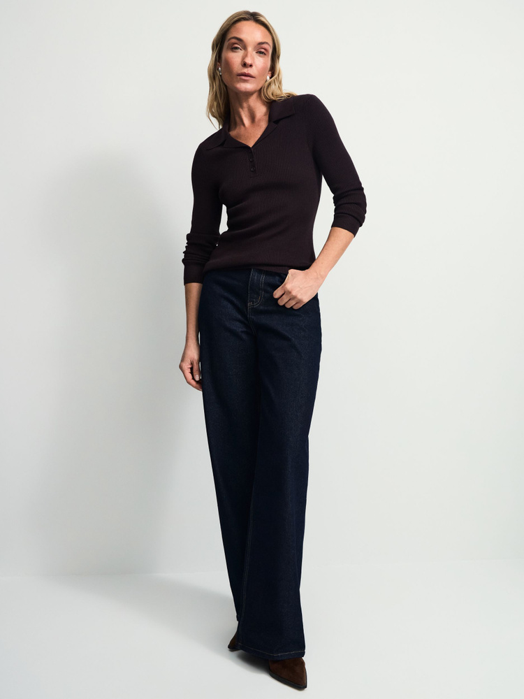 Джинсы Женский Zarina темно-синий широкие Полиэстер, Хлопок, размер 52 свободный Молния Высокая ...