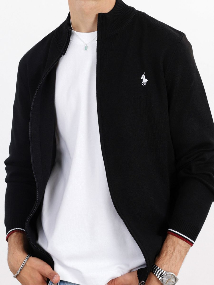 Кардиган Мужской Malone Club черный Вискоза, Нейлон, размер 50 Молния полуприлегающий Длинный ...