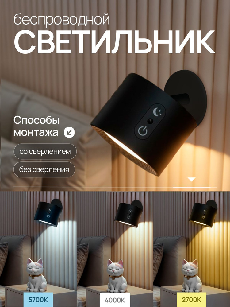 Светильник настенный, светодиодный, беспроводной купить на OZON по ...