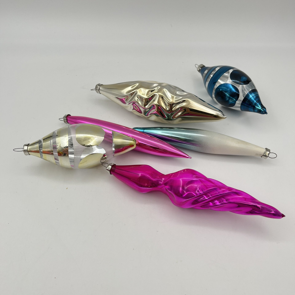 Набор винтажных ёлочных игрушек "Сосульки" 6 шт., стекло краска металл СССР 1950-1980 купить на ...