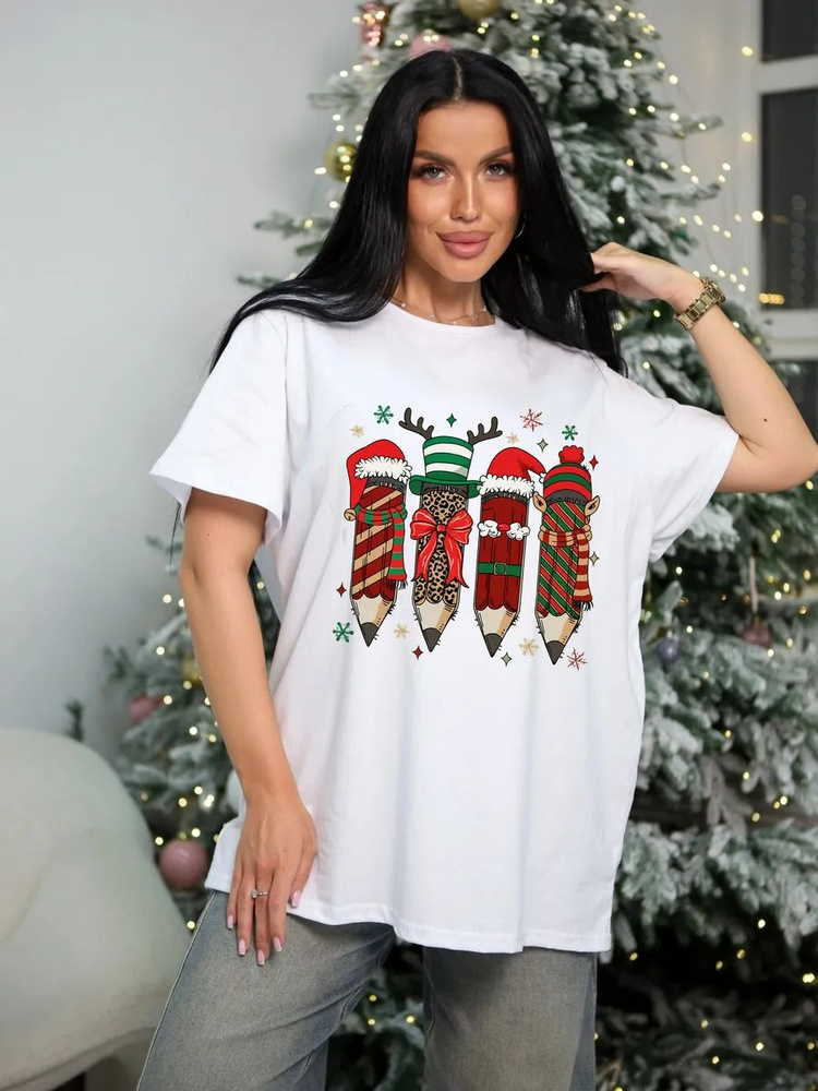 Футболка Женский Seffo большие размеры белый, красный Короткий, размер ...