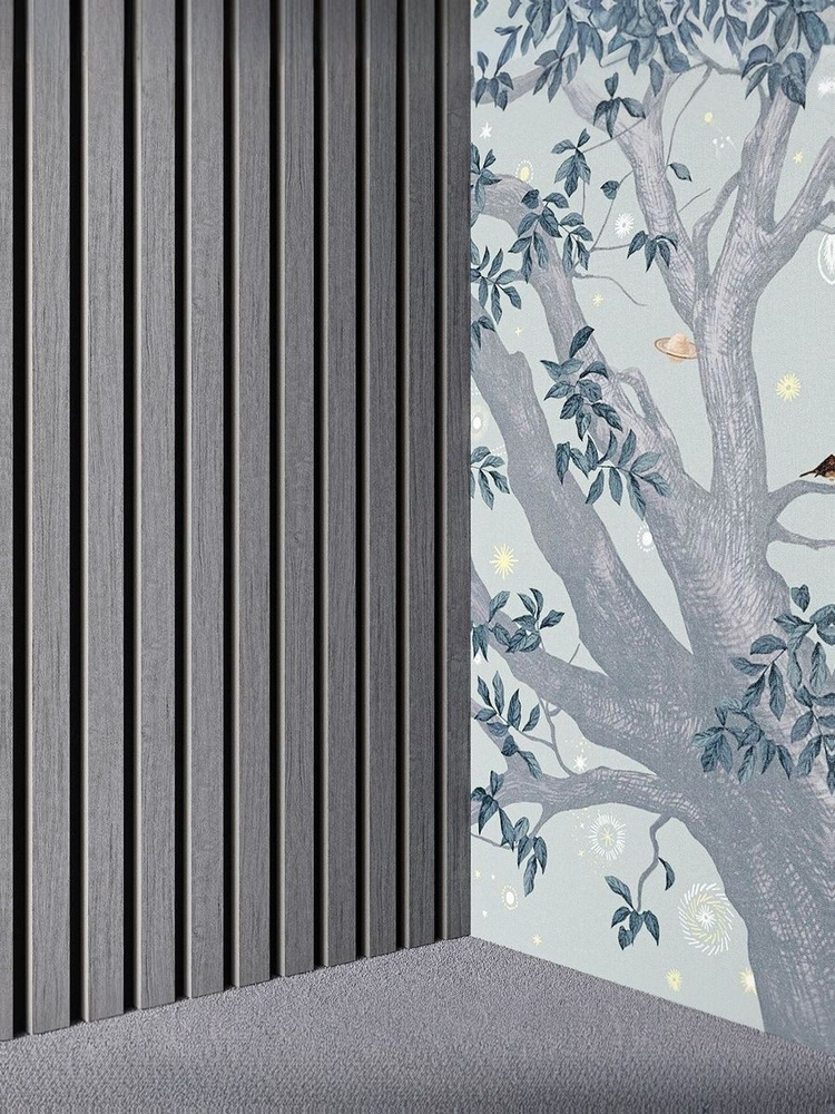 Стеновые панели акустические реечные МДФ, черный войлок, 1200х600х21мм, рейки МДФ, шпон дуб ...