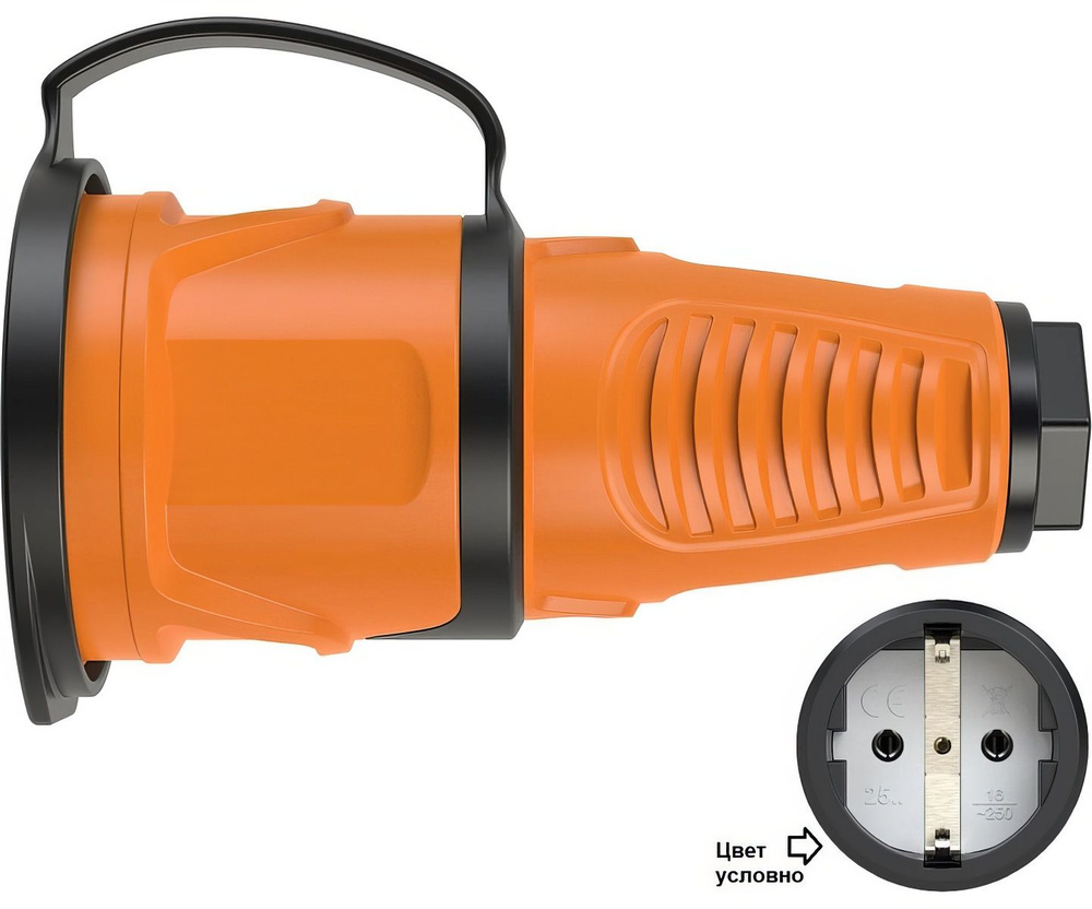 Кабельная розетка PCE 16A 220V 2P+E IP54 с крышкой, корпус оранжевый ...