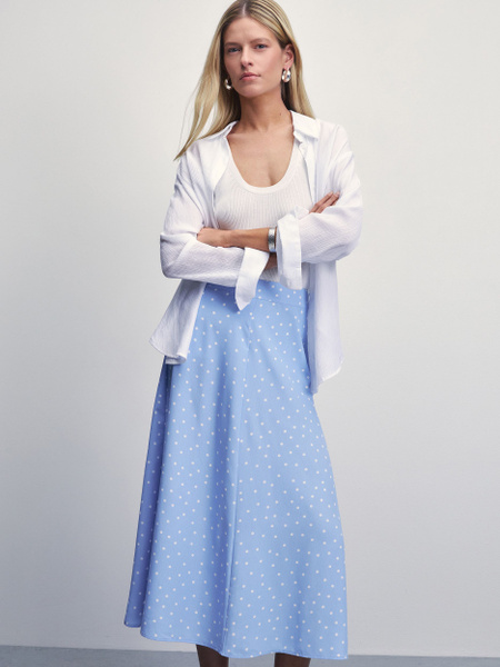 Юбка Женский Zarina голубой, размер 52 Молния Макси Горох Демисезон А-силуэт, рост 165-180 ...