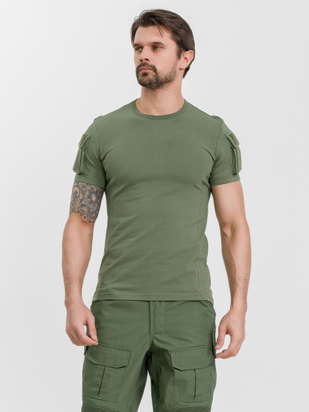 Футболка Мужской PROFARMY оливковый, размер 54 Стрейч-коттон Однотонный Карманы Россия купить c ...