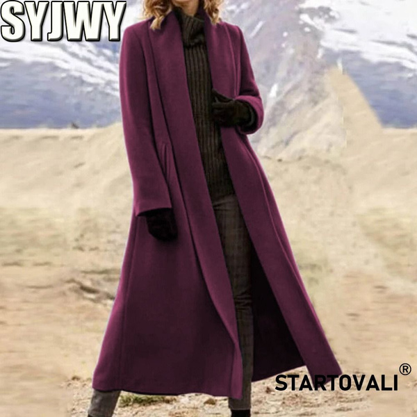 Пальто Женский SYJWY Карманы пурпур с отворотом Политекс Длинный Полиэфирное волокно, размер 46 ...