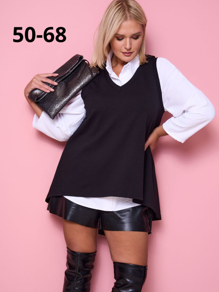 Жилет Женский SPARADA черный Трикотаж, размер 66, 68 А-силуэт трикотажный Без застежки ...