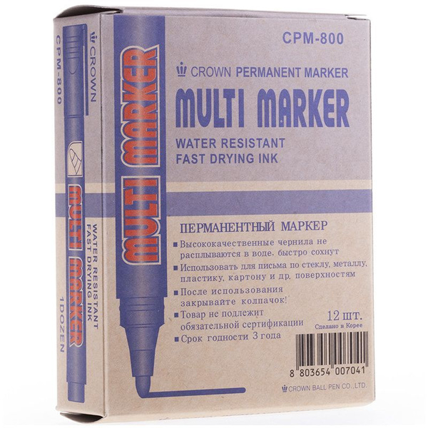 Маркер CROWN "Multi marker" синий перм., шир. линии 3мм, 12шт. купить ...
