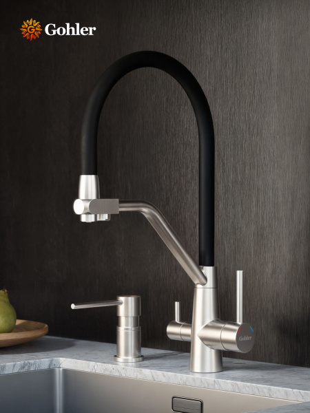 Смеситель для кухни с гибким изливом и краном под фильтр для питьевой ...