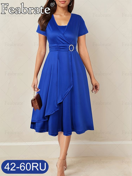 Платье Женский Feabrate синий Повседневный Короткий Полиэфирное волокно, Спандекс Стразы, размер ...