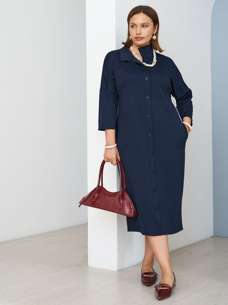 Платье Женский SPARADA синий платье-рубашка Повседневный Три четверти Трикотаж Декоративные ...