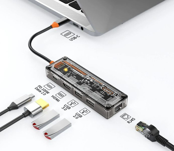 Прозрачная док-станция USBC, 5 в 1, 1 порт Gigabit Ethernet 100 Мбит/с ...