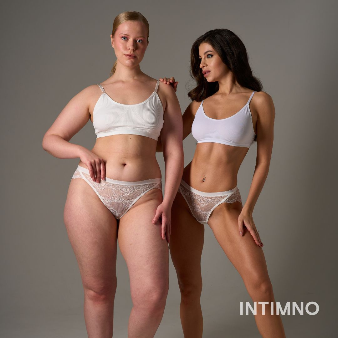 Комплект трусов Женский INTIMNO слипы Хлопок, Спандекс белый, размер 46, 48 Средняя Кружево ...