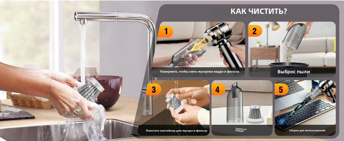 Пылесос для автомобиля беспроводной мощный Ручной портативный мини пылесос для салона машины и ...