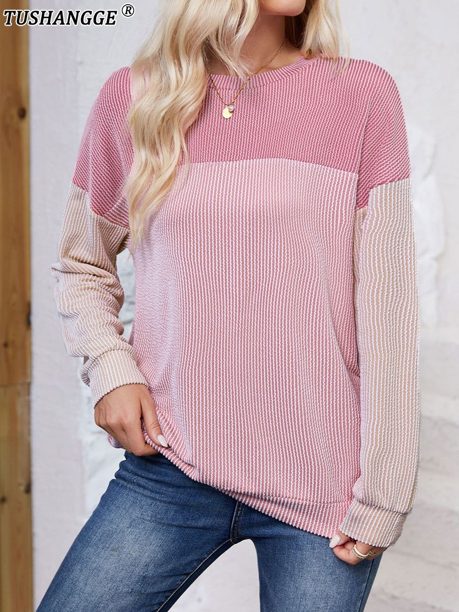 Свитер Женский TUSHANGGE зеленый Политекс, размер 54 Без застежки Рюши Длинный Полоска ...