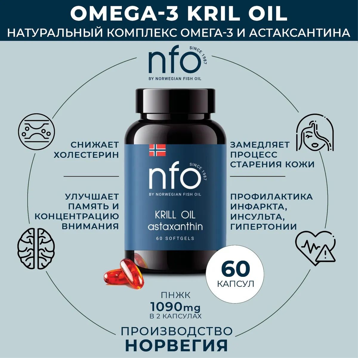 NFO Омега-3 1000 мг для взрослых с ПНЖК , 90 капсул/Для сердца и сосудов/ Норвегия купить на ...