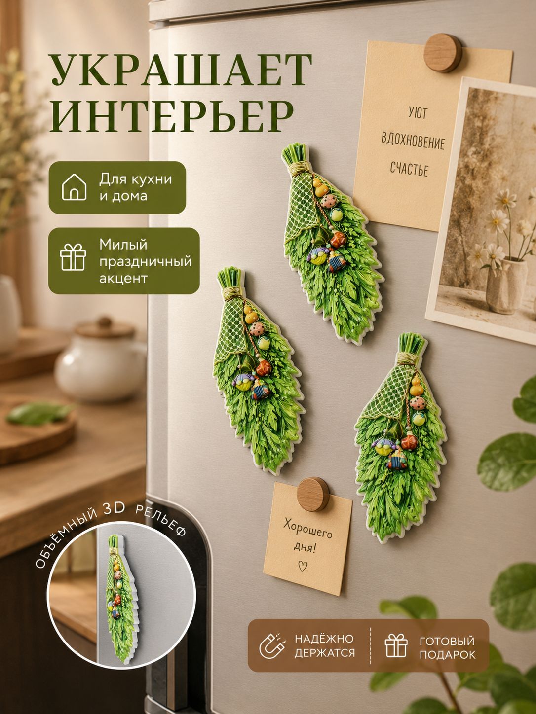 Магнит на холодильник в виде объемного пучка полыни, традиционными ...