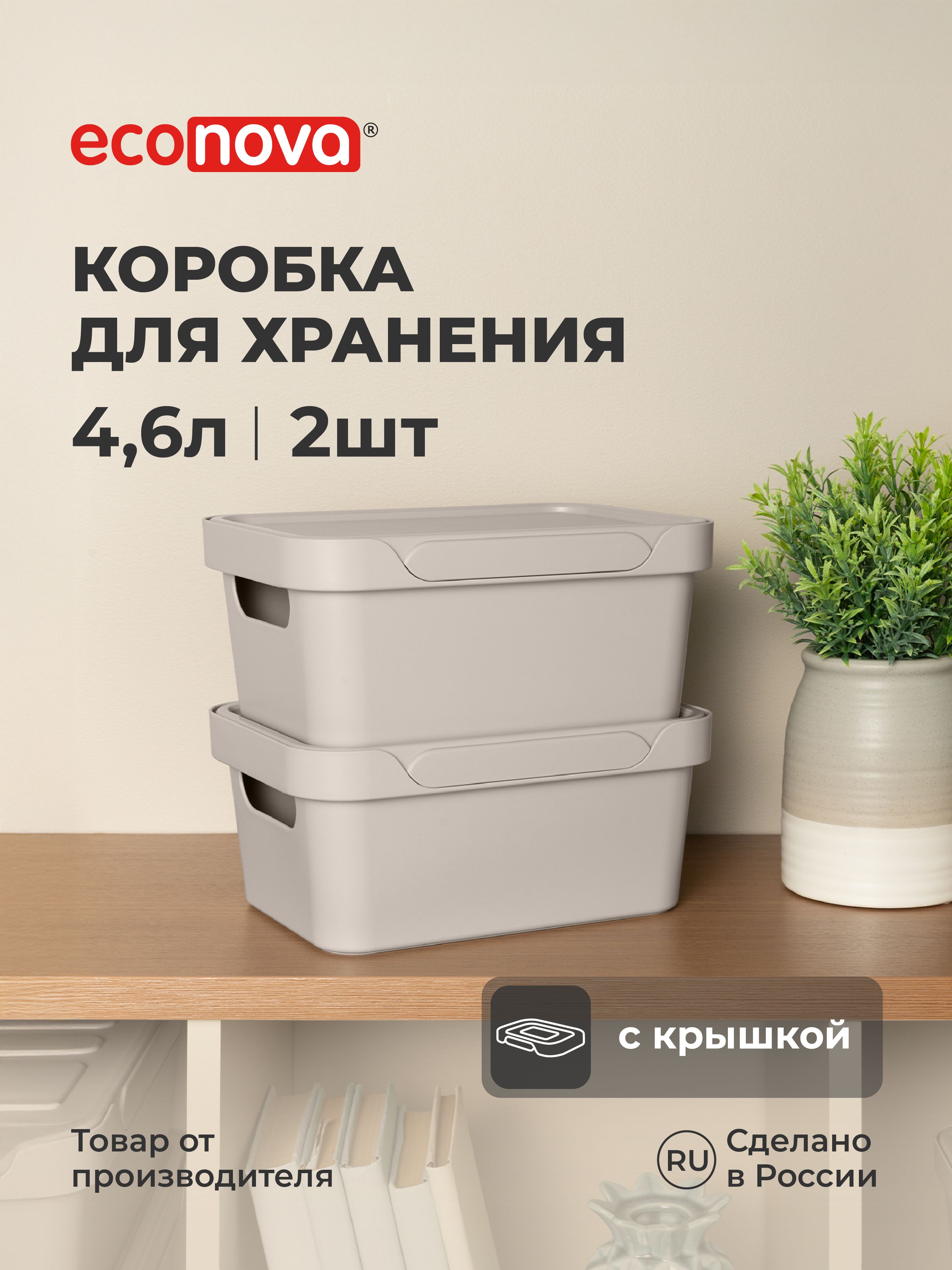 Набор ящиков Econova "LUXE" 27x19x12 см 4,6 л, 2шт, светло-бежевые ...
