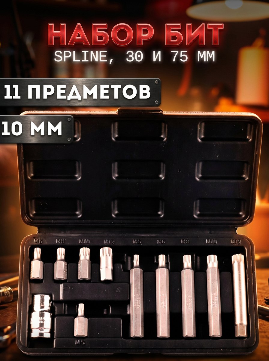 Набор бит (вставок) 11 штук, SPLINE М5-М12 АвтоDело 40641 купить на ...