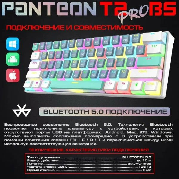 Клавиатура Jet.A Panteon T2 PRO RS (74) White-Blue TKL 60% механическая ...