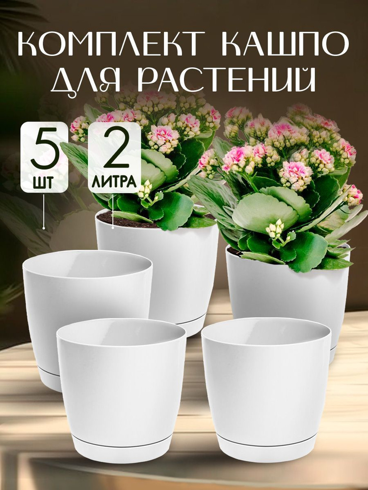 277 5 шт Комплект горшков пластиковых напольных кашпо для цветов 2 л Elfplast "Глория" №3 ...