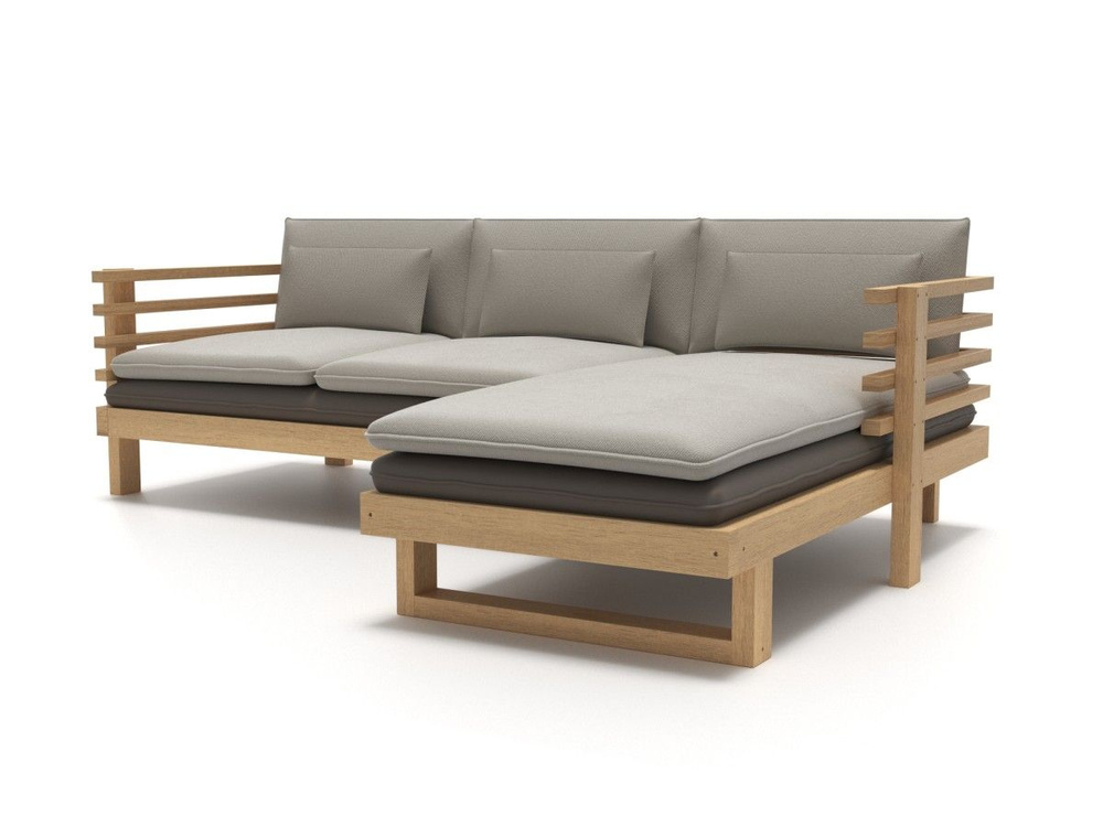 Диван садовый угловой Soft Element Атлантик Beige Brown правый, на дачу, массив дерева, велюр ...