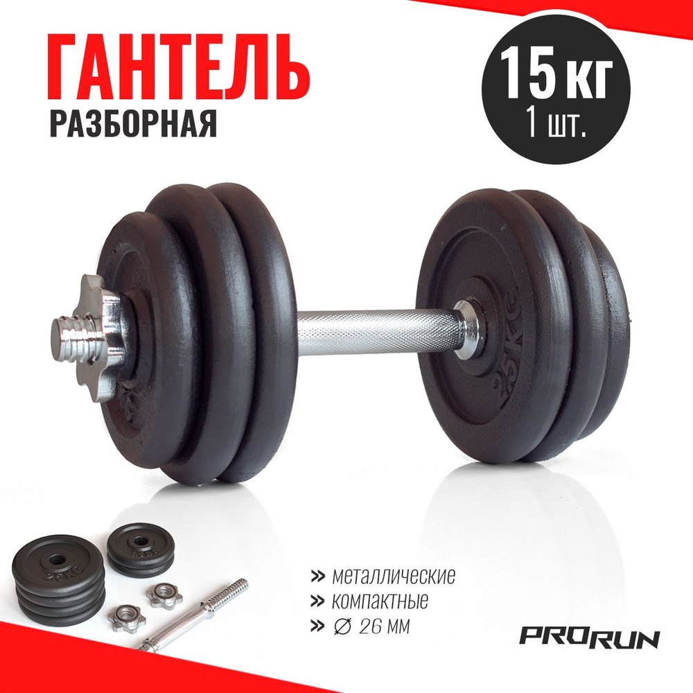 Гантели ProRun 1CASTIRON, 1 шт. по 15 кг, черный - купить по выгодным ...