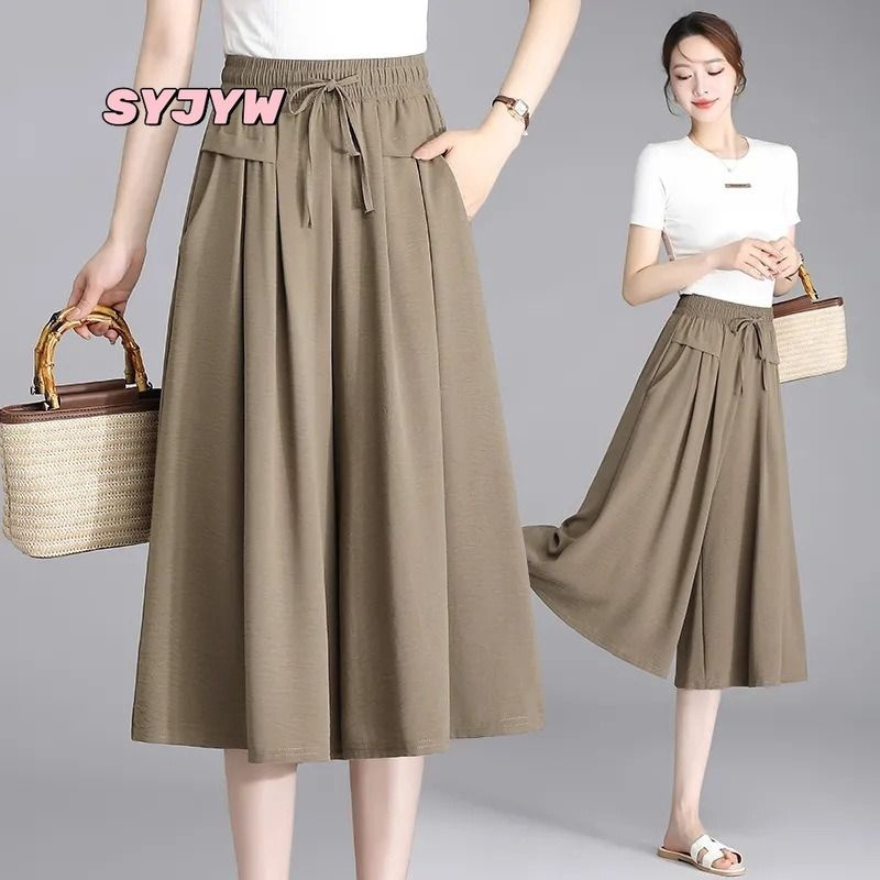 Юбка-шорты Женский SYJYW хаки Полиэфирное волокно прямая, размер 50 Завязки Карманы Бег Лето ...