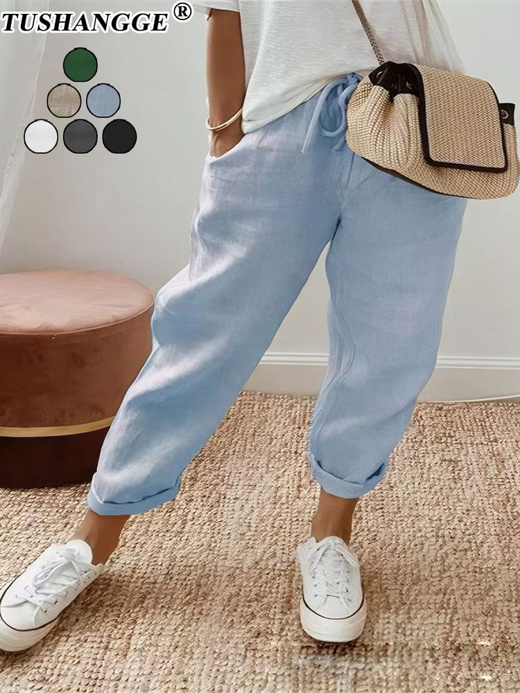 Брюки Женский TUSHANGGE широкие синий Лавсан, Полиэфирное волокно Домашний, размер 58, 60 ...