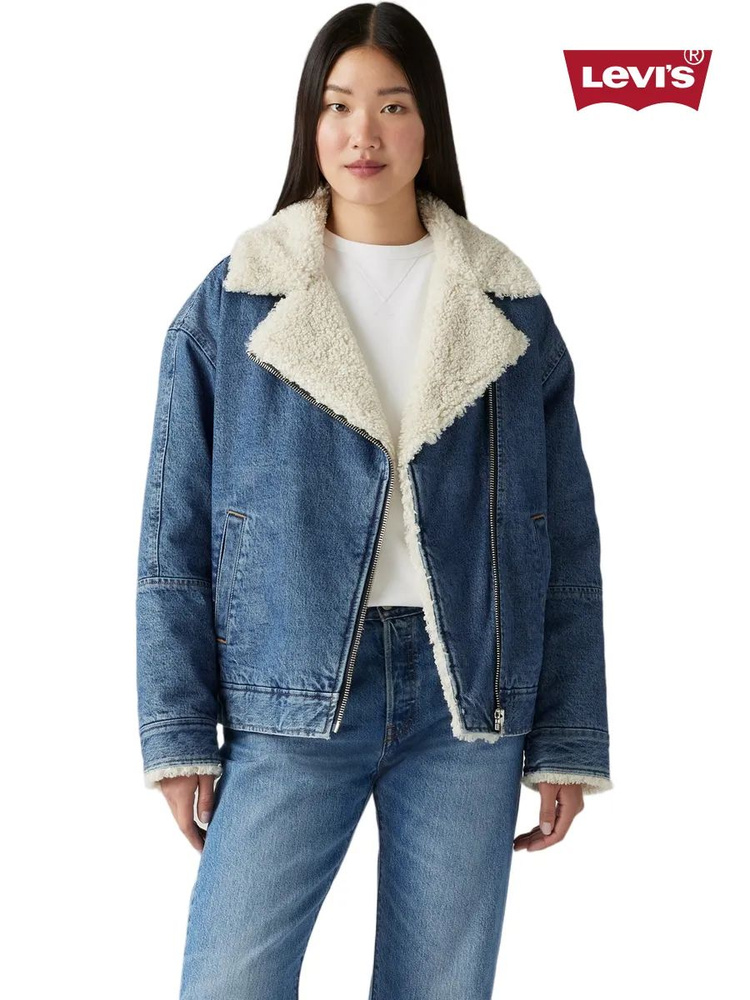 Куртка Женский Levi's Карманы синий Хлопок, размер 48, 50 Длинный джинсовая На любой сезон Китай ...