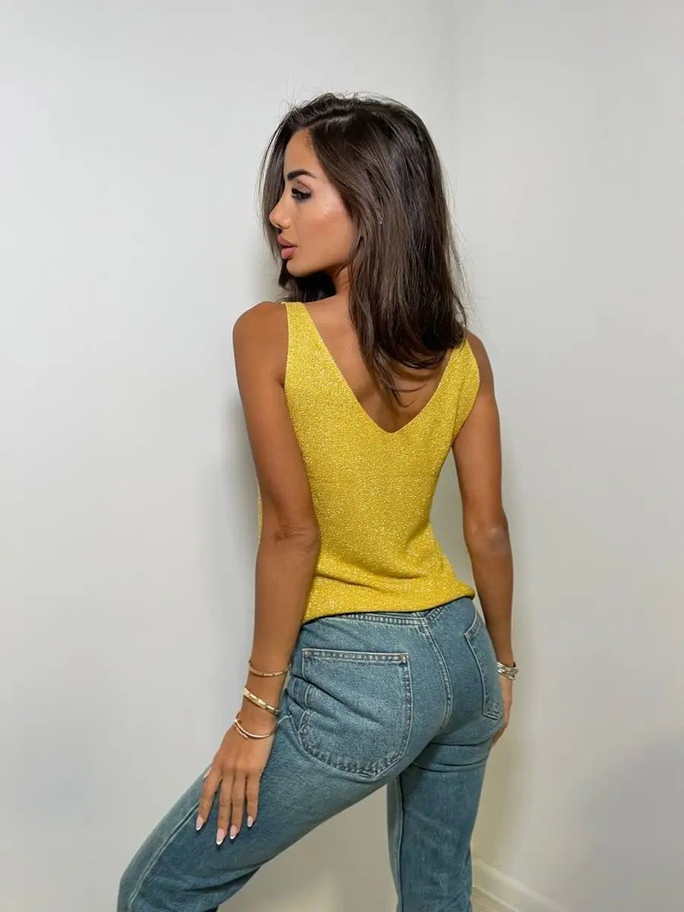 Топ Женский My Shape желтый матовый, размер 50, 56 Хлопок, Вискоза Без рукавов Повседневный ...