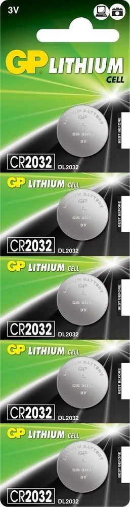 Батарейка литиевая дисковая GP Lithium CR2032 GP CR2032 -2C5 - 5 шт на отрывном блистере 9036 ...