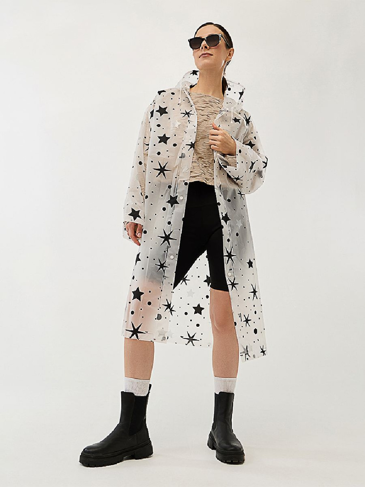 Дождевик Женский inbloom Капюшон прозрачный, черный капюшон EVA, размер 105 Длинный Демисезон ...