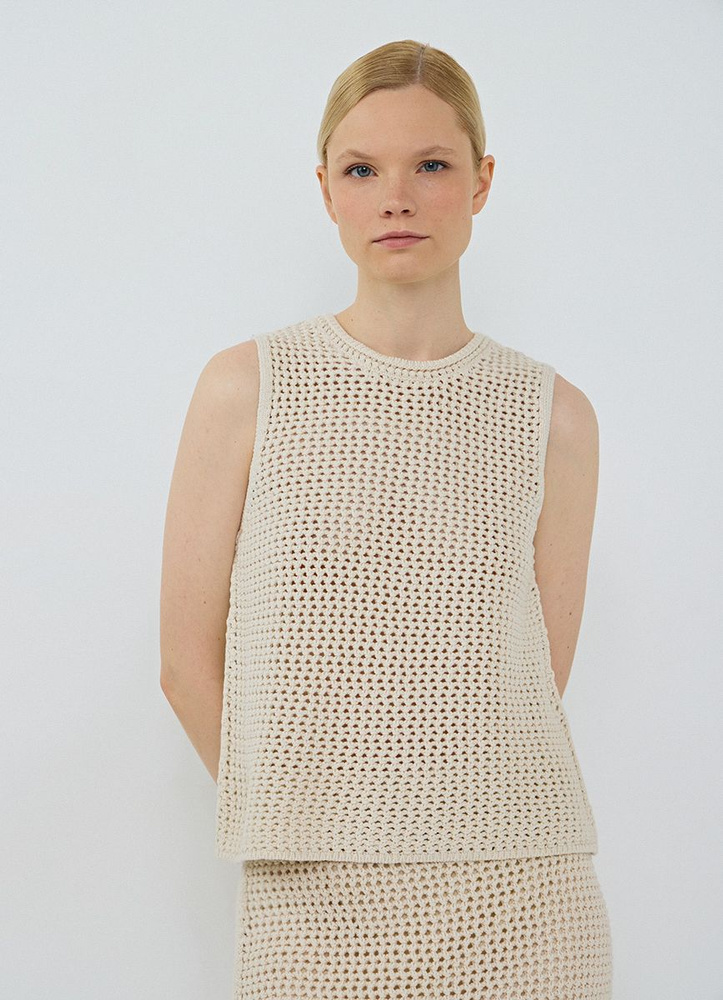 Майка Женский O'STIN бежевый, размер 46 Трикотаж Повседневный Китай полуприлегающий Однотонный ...