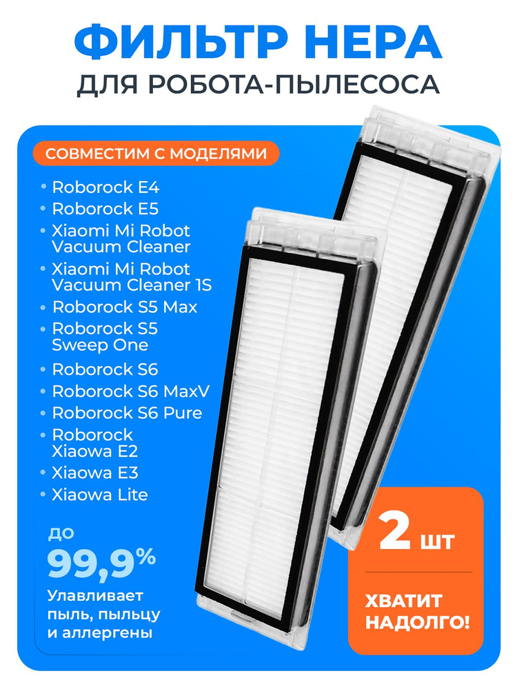 Фильтр HEPA для робота-пылесоса Roborock E4, E5, S5 Max, S6, S6 MaxV, Xiaomi Mi Robot Vacuum ...