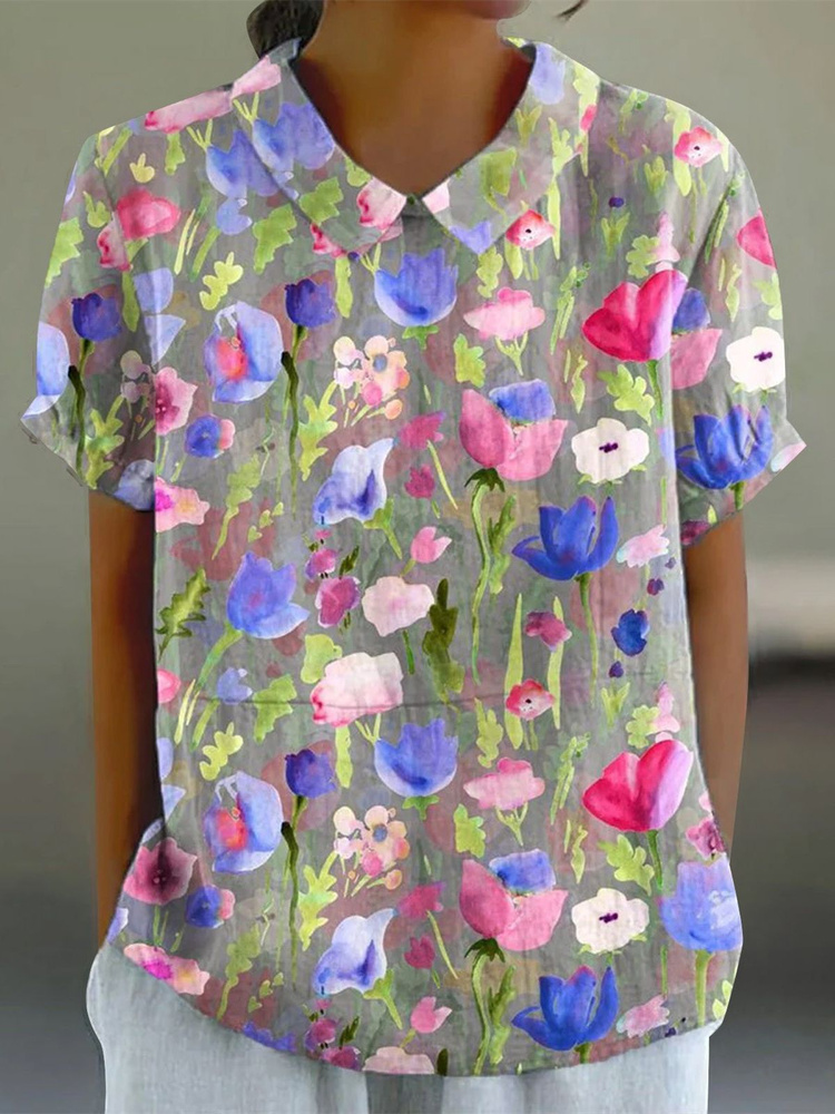 Рубашка Женский Uniqlo разноцветный Короткий Политекс, размер 54 свободный Другое, рост 155-185 ...