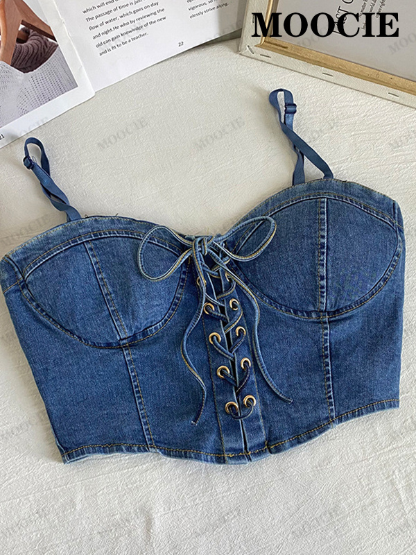 Кроп-топ Женский MOOCIE синий, размер 40, 46 Полиэфирное волокно Без рукавов Повседневный Китай ...