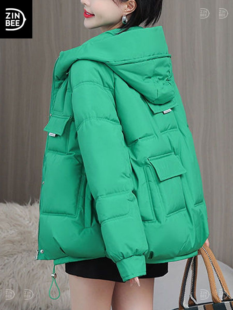 Куртка Женский, Мужской ZinBee Карманы зеленый капюшон Полиэфирное волокно, размер 44 Длинный ...