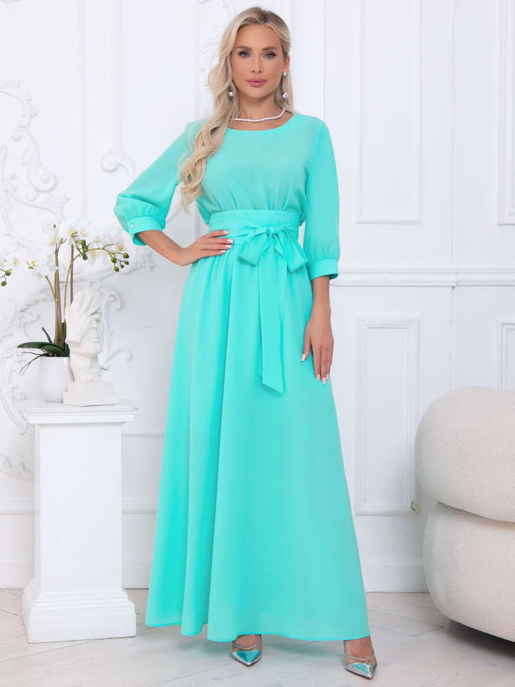 Платье Женский BELLMELODY ментол Вечерний/праздничный Три четверти Текстиль Пояс/ремень, размер ...