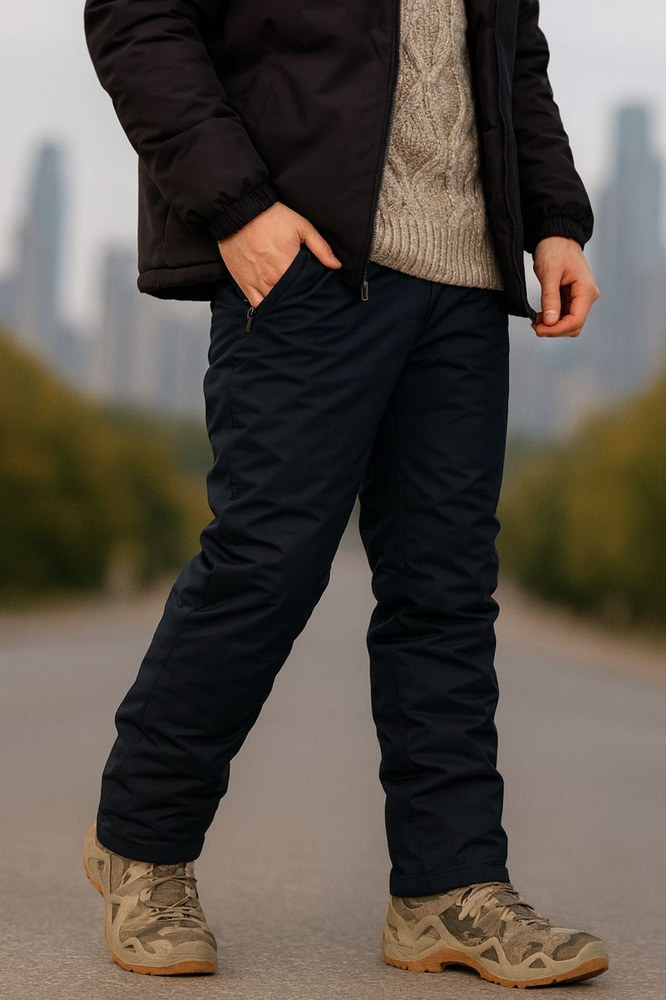 Брюки Мужской ConBrio прямые, утепленные синий большие размеры Полиэстер, Эластан Повседневный ...