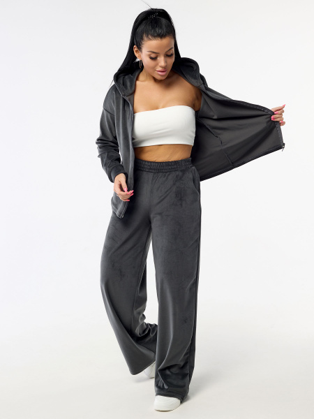 Костюм спортивный Женский MIROLINE Повседневный двойка серый графит, размер 44 Велюр ...