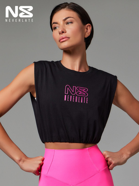 Майка Женский NEVERLATE черный, размер 42 Полиэстер Спортивный Фитнес, Бег Беларусь свободный ...