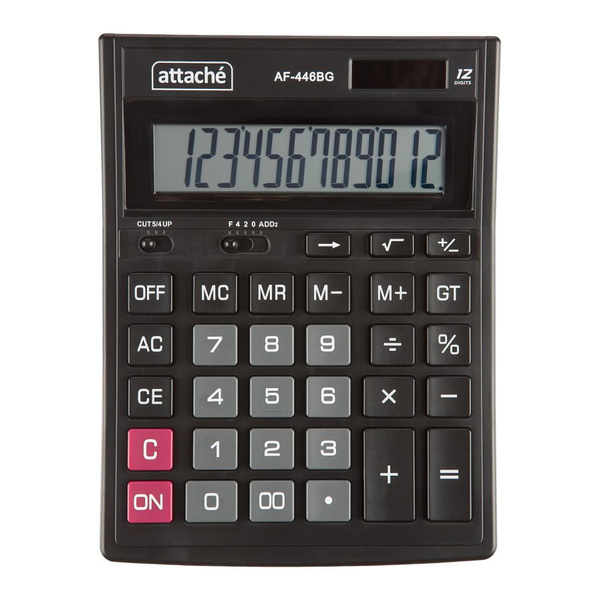 Attache Калькулятор настольный полноразмерный AF-446BG, 12 разрядный, 203x153x48 мм, черно-серый ...