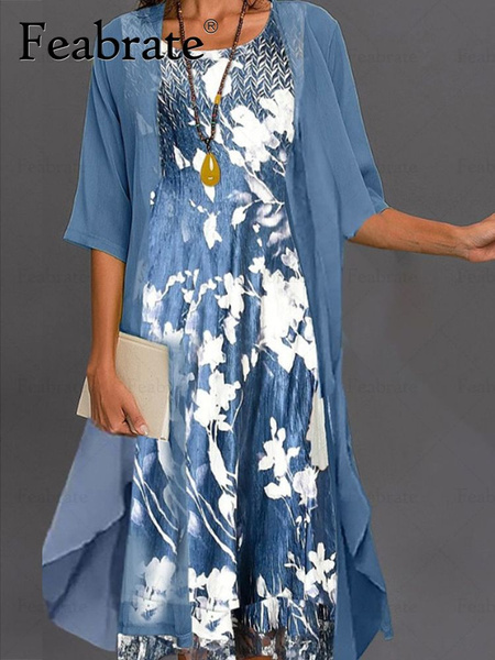 Платье Женский Feabrate светло-синий Повседневный Короткий Полиэфирное волокно, размер 52, 54 ...