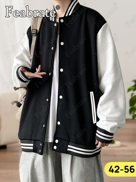 Бомбер Мужской, Женский Feabrate Карманы черный, белый Полиэстер, размер 46 Длинный Демисезон ...