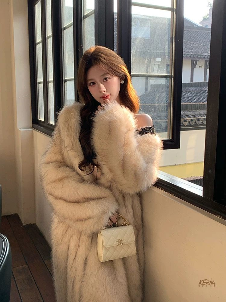 Шуба искусственная Женский KERNA Мех бежевый, светло-коричневый лацканы Мех искусственный ...
