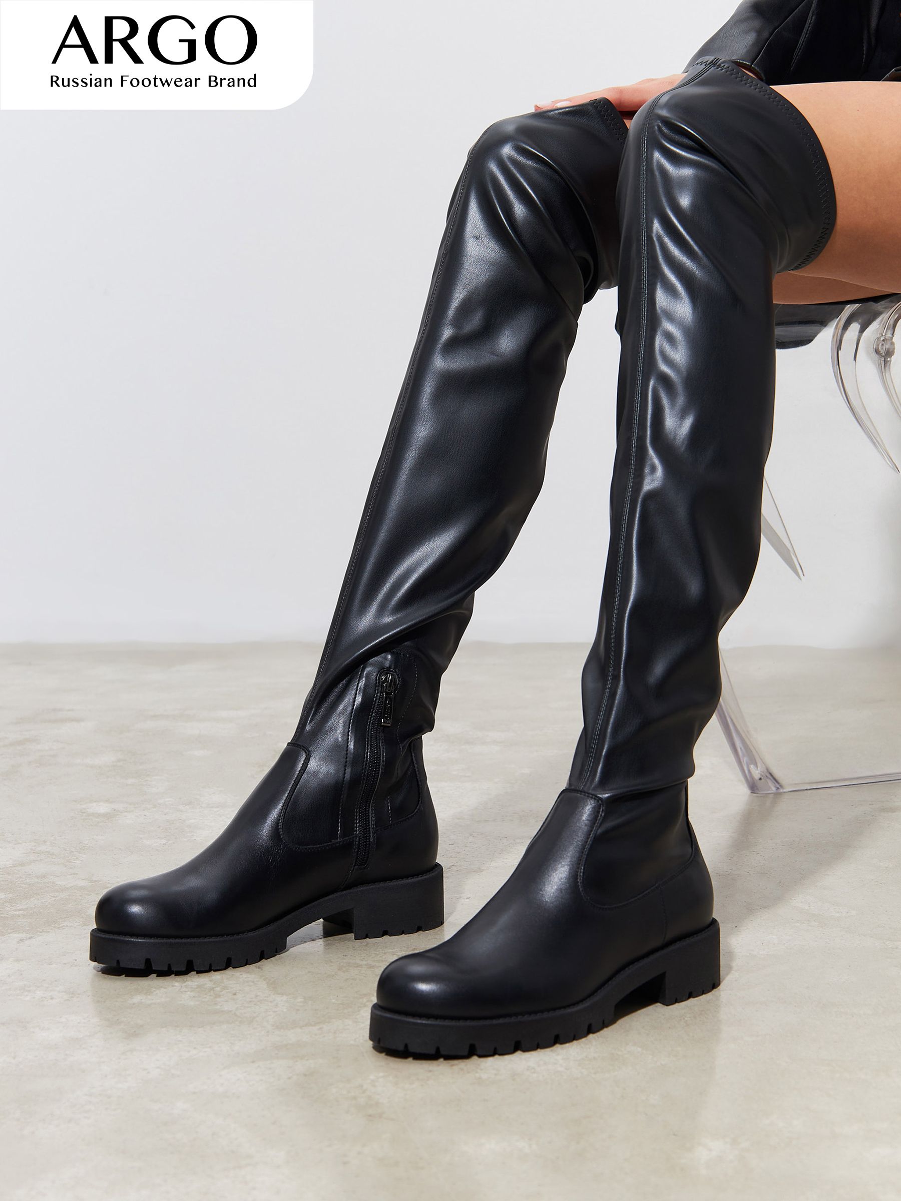 Сапоги Женский ARGO ботфорты, размер 36 черный, черный кварц Демисезон ...