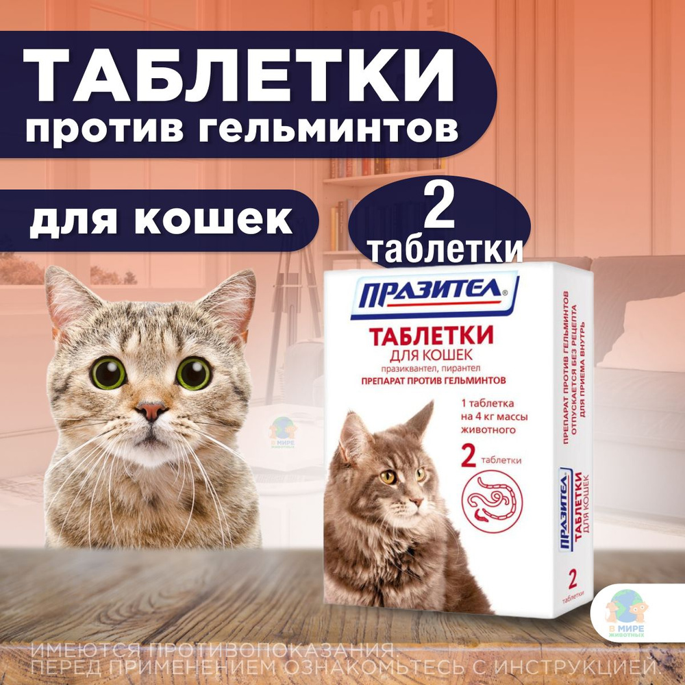 АСТРАФАРМ Празител для кошек, препарат от глистов, таблетки, 2 шт ...