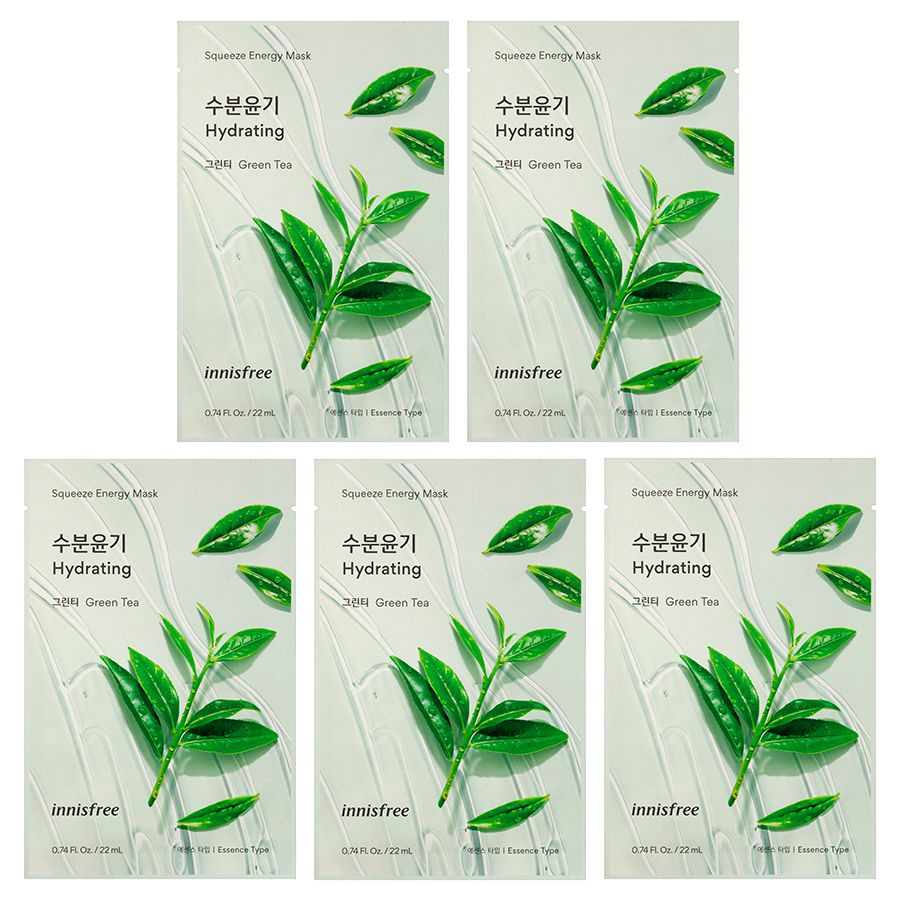 INNISFREE Набор из 5 масок Squeeze с зелёным чаем - купить с доставкой ...